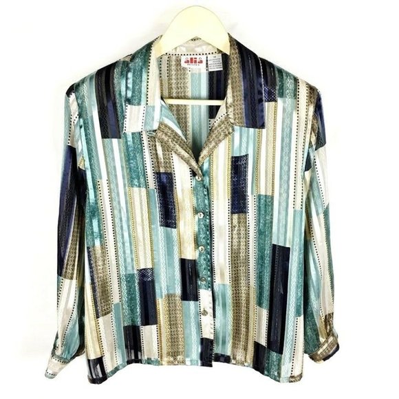 Alia | Tops | Y2 Alia Sz 14 Striped Blouse Button Front | Poshmark